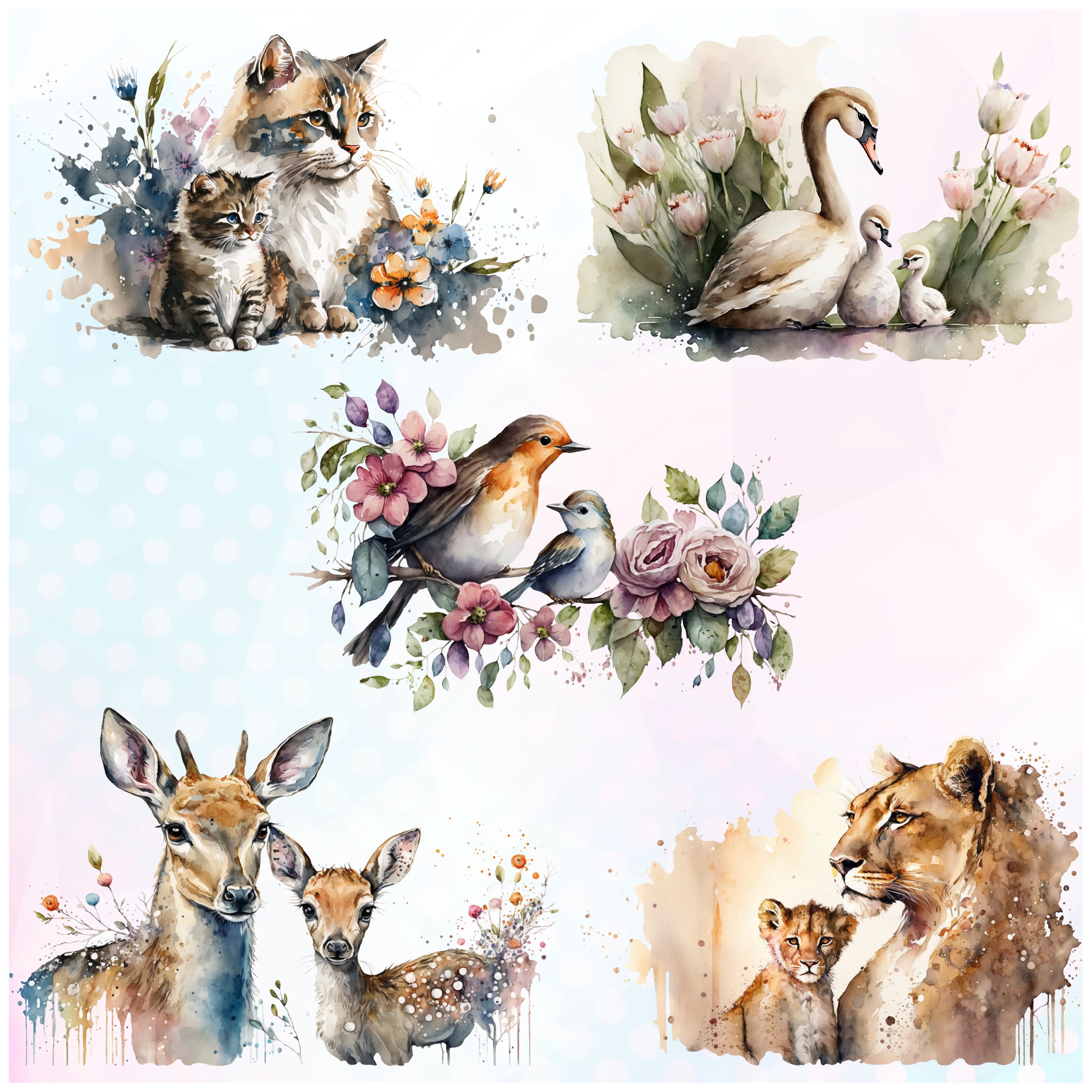 Watercolor Animal Clipart, PNG, Animal Clipart Bundle, Animal PNG ...