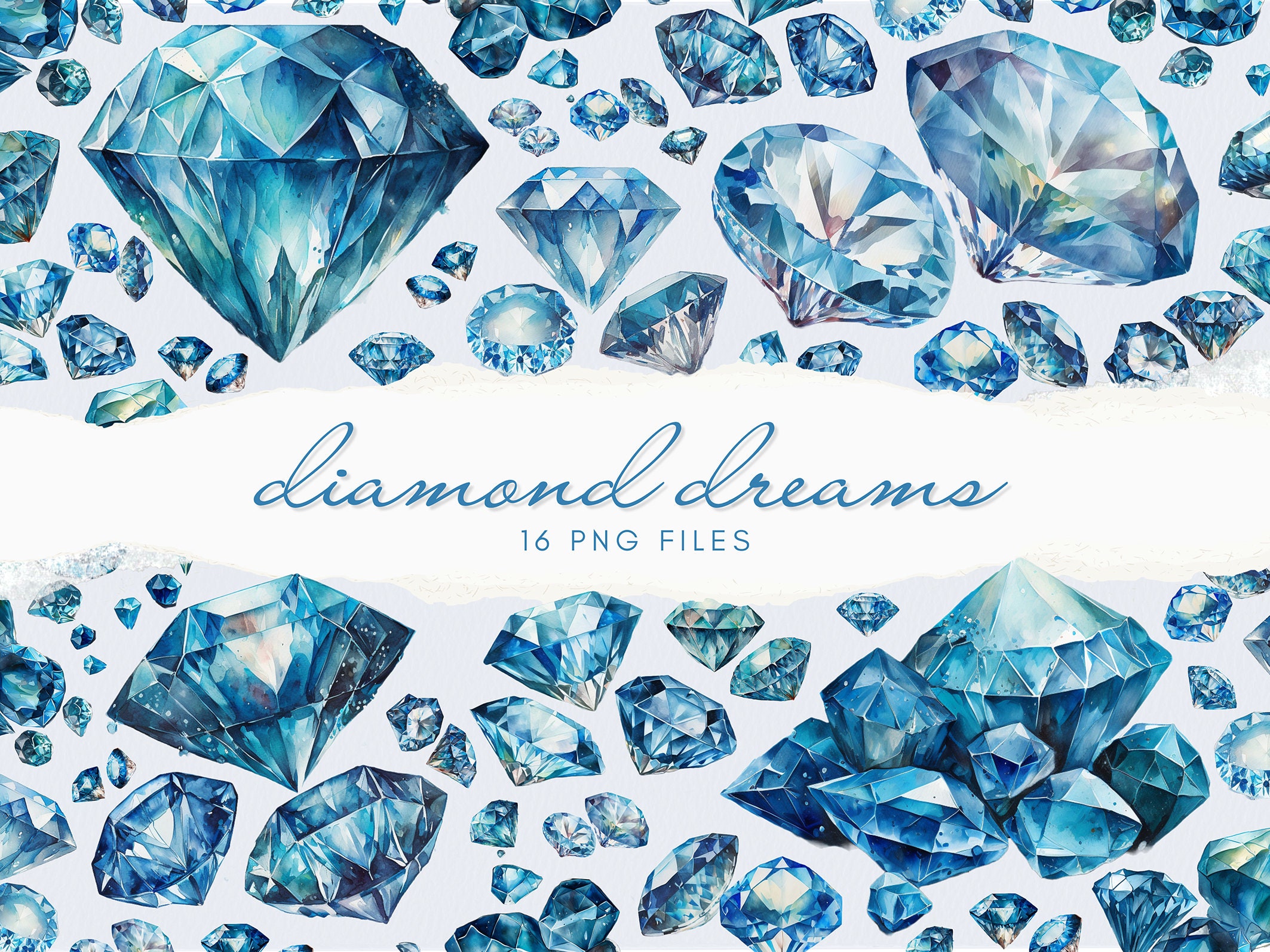 Magical Diamond Dreams - Watercolor Diamonds Clipart, PNG, Instant ...