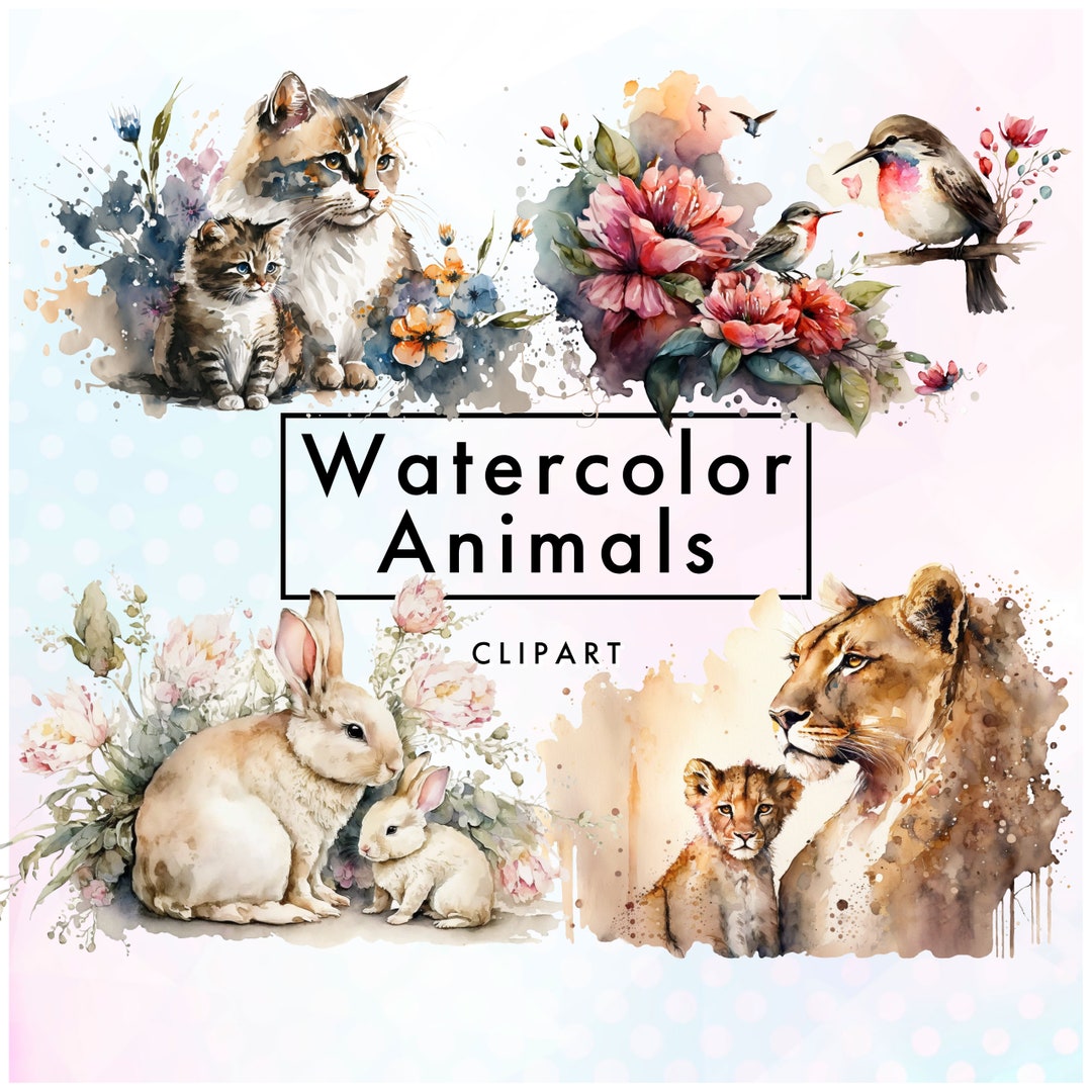 Watercolor Animal Clipart, PNG, Animal Clipart Bundle, Animal PNG ...