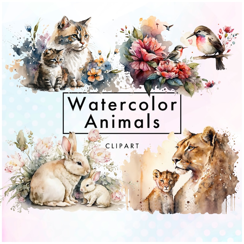 Watercolor Animal Clipart, PNG, Animal Clipart Bundle, Animal PNG ...