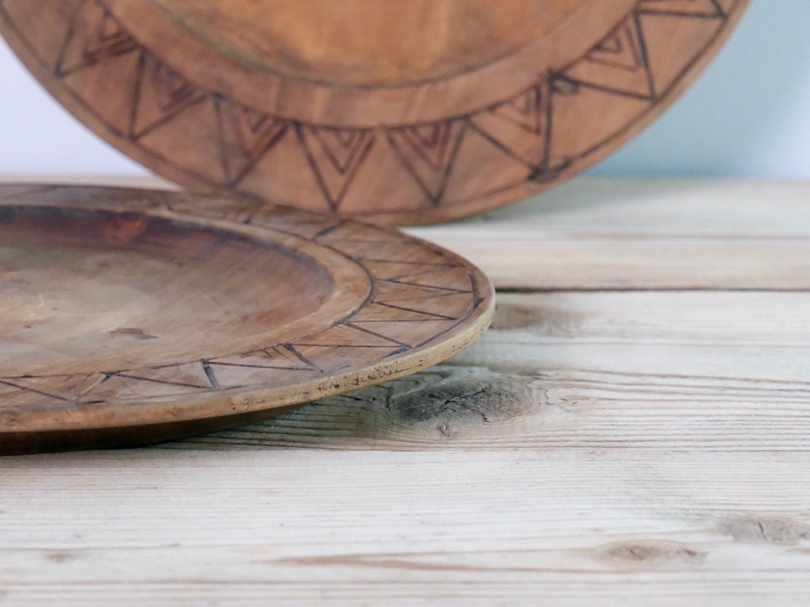 Pair of Vintage Hand-turned and Carved Wood Serving Plates With ...