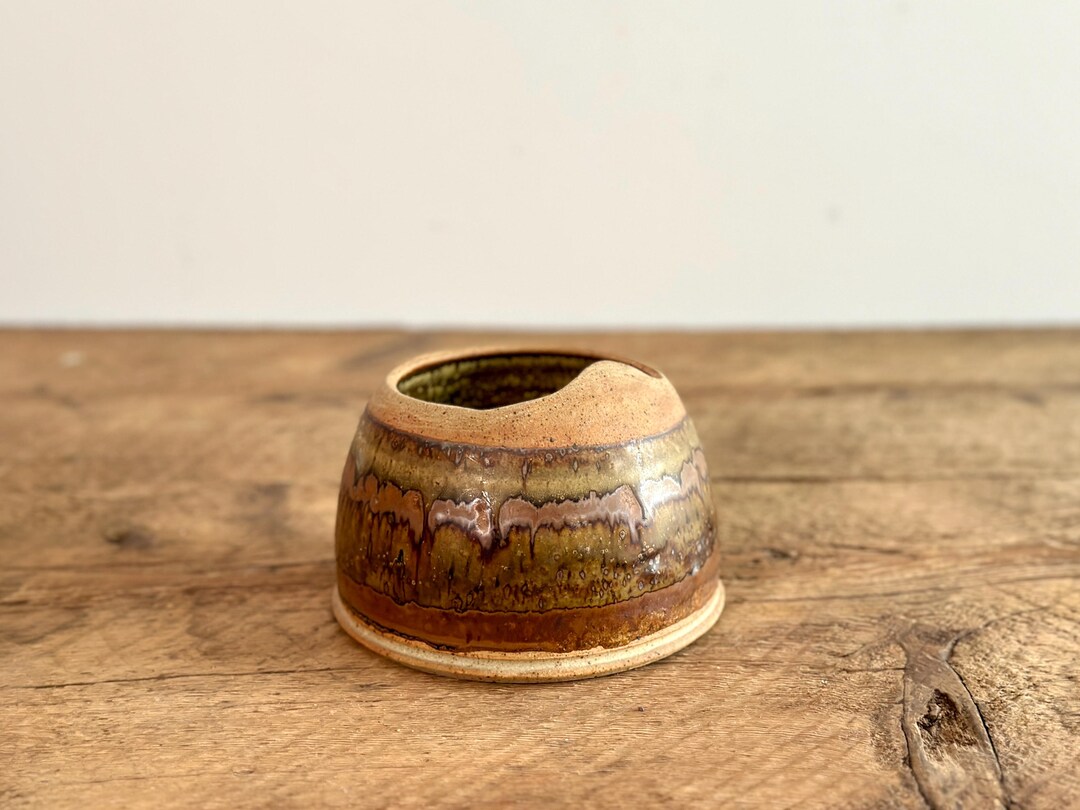 Vintage Mid-century Studio Pottery Bowl With Green and Brown Drip ...