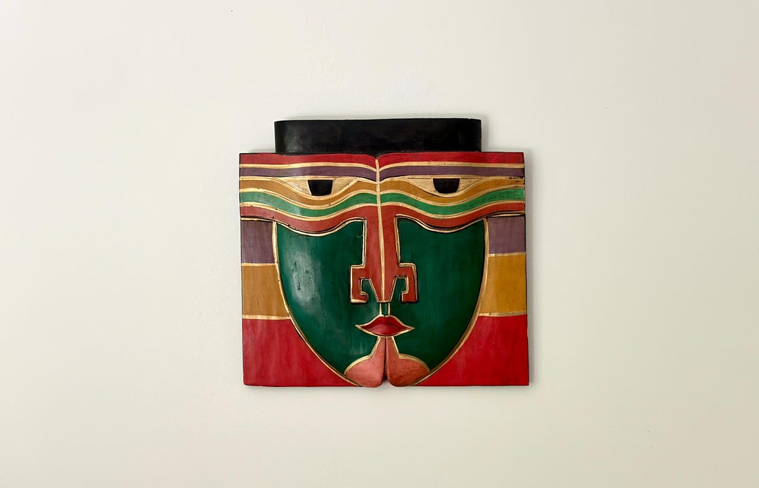 Vintage Laurel Burch Pop Art Tribal Mask, Hand-carved and Painted ...