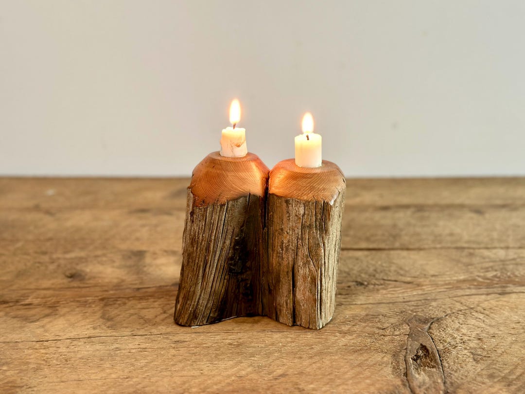Vintage Hand-made Candlestick Holder, Carved Out of a Tree Trunk, From ...