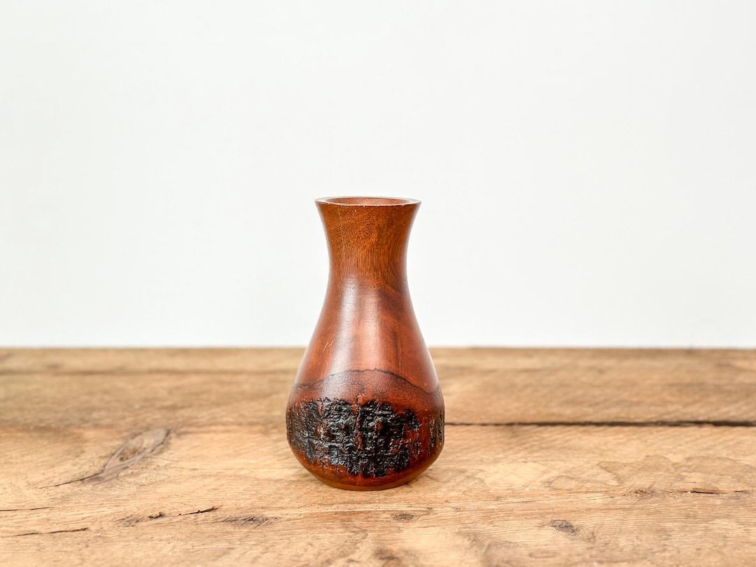 Vintage Mid-century Live-edge Mango Wood Vase: Signed C.R., Circa 1950s ...