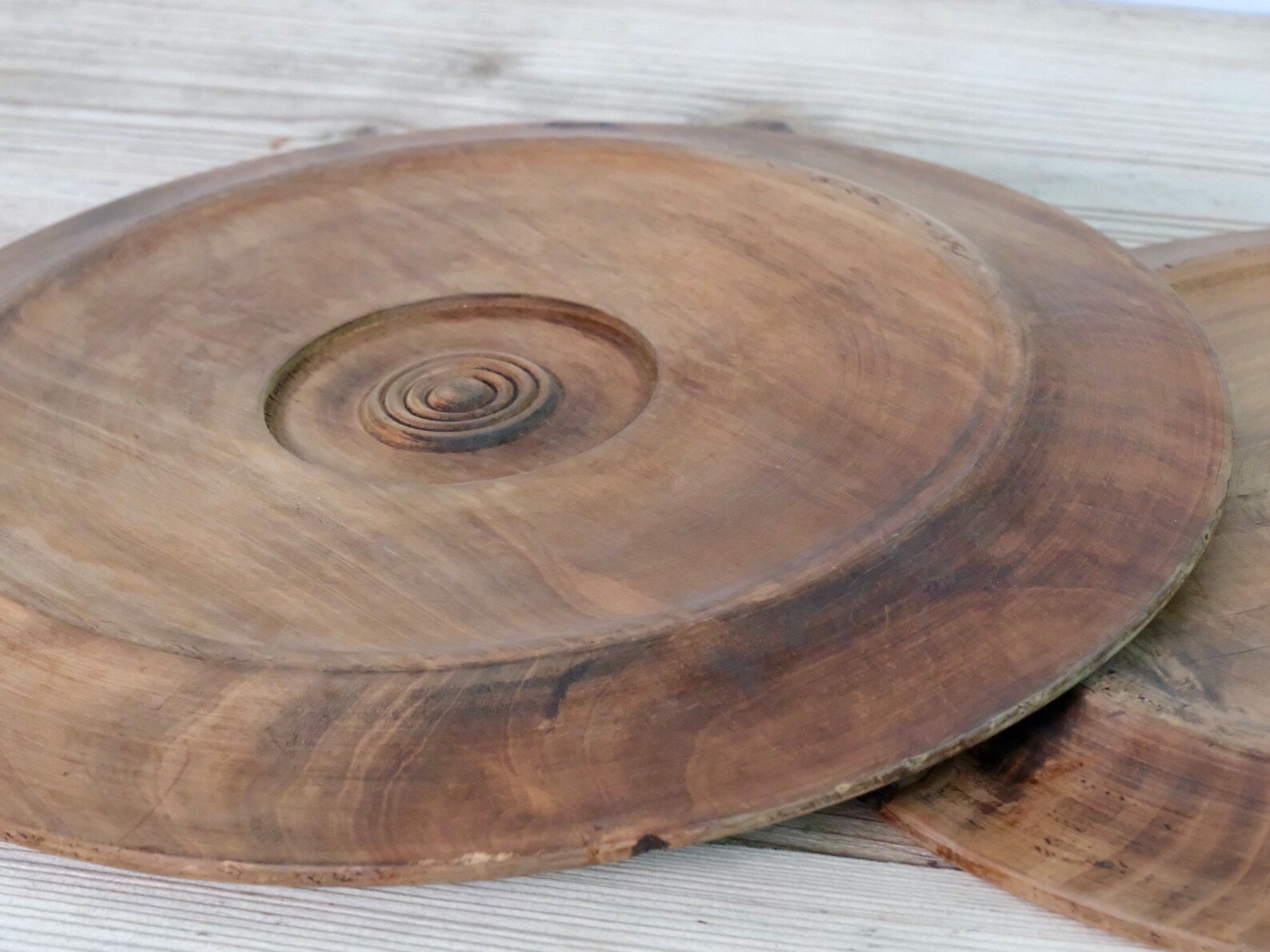 Pair of Vintage Hand-turned and Carved Wood Serving Plates With ...