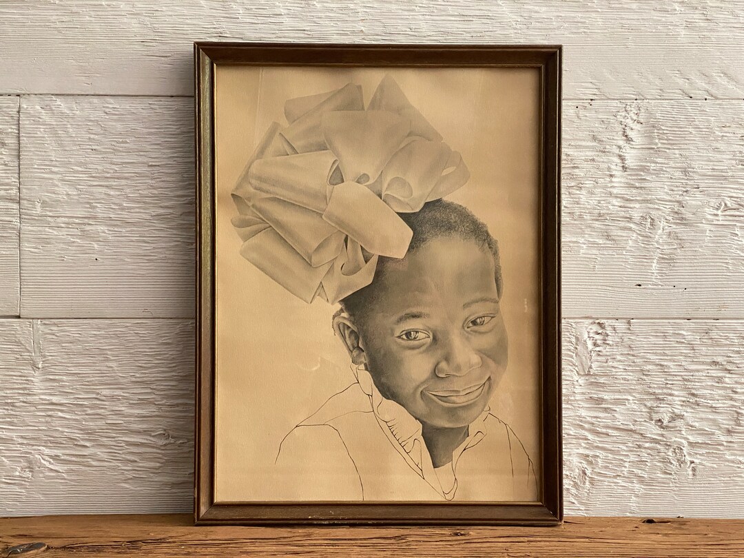 Vintage Lithograph Print of a Young Girl With a Big Bow in Her Hair ...