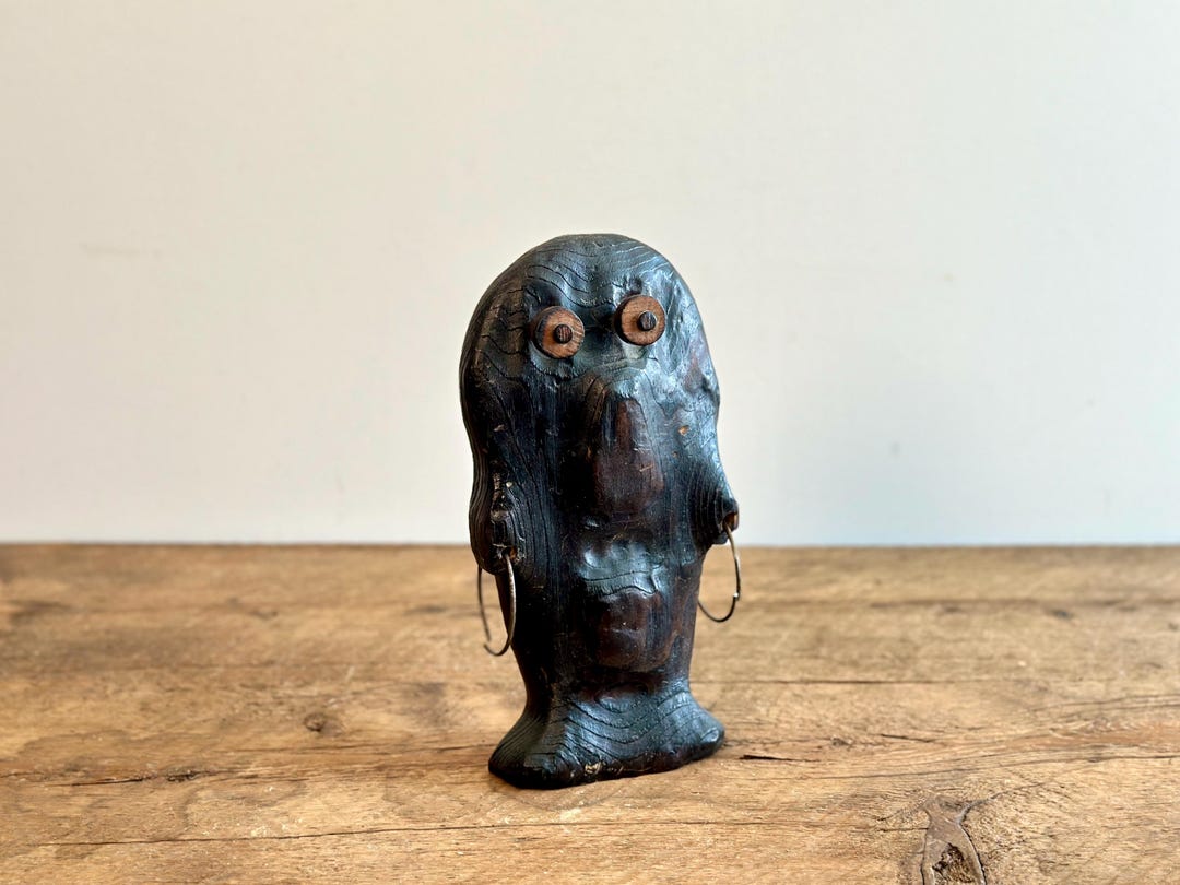 Vintage Hand-carved African Folk Art Wood Sculpture, Burnt Wood Bust ...