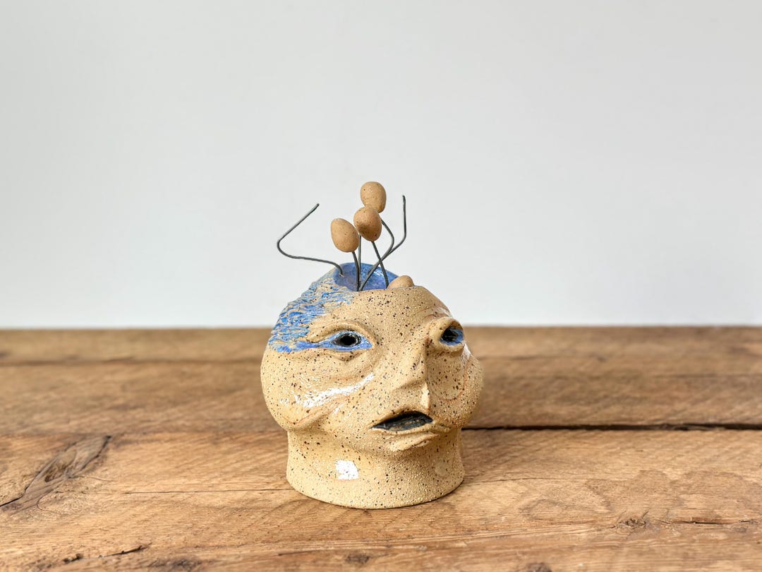 Vintage Pottery Sculpture of an Alien Head: From Québec, Canada, Signed ...