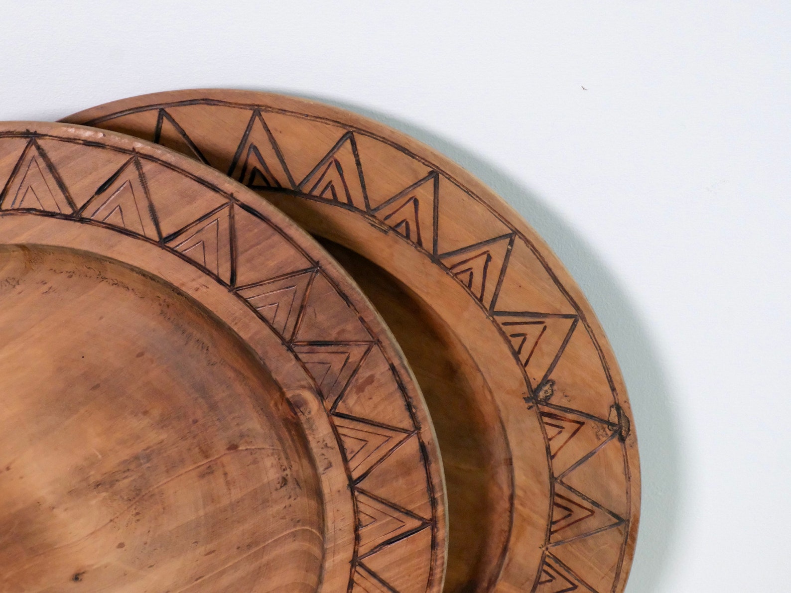 Pair of Vintage Hand-turned and Carved Wood Serving Plates With ...