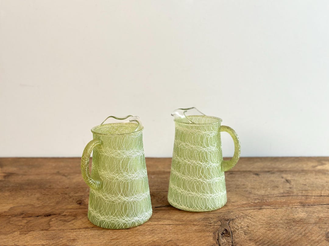 Vintage Mid-century Spaghetti String Glass Pitcher, Rubberrized Light ...