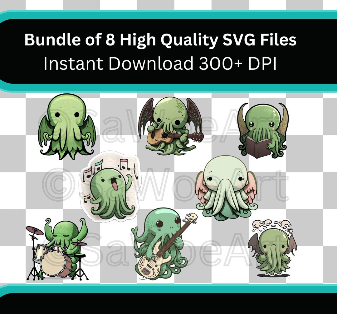 Cute Kawaii Cthulhu SVG Files Bundle of 8 Digital Instant - Etsy