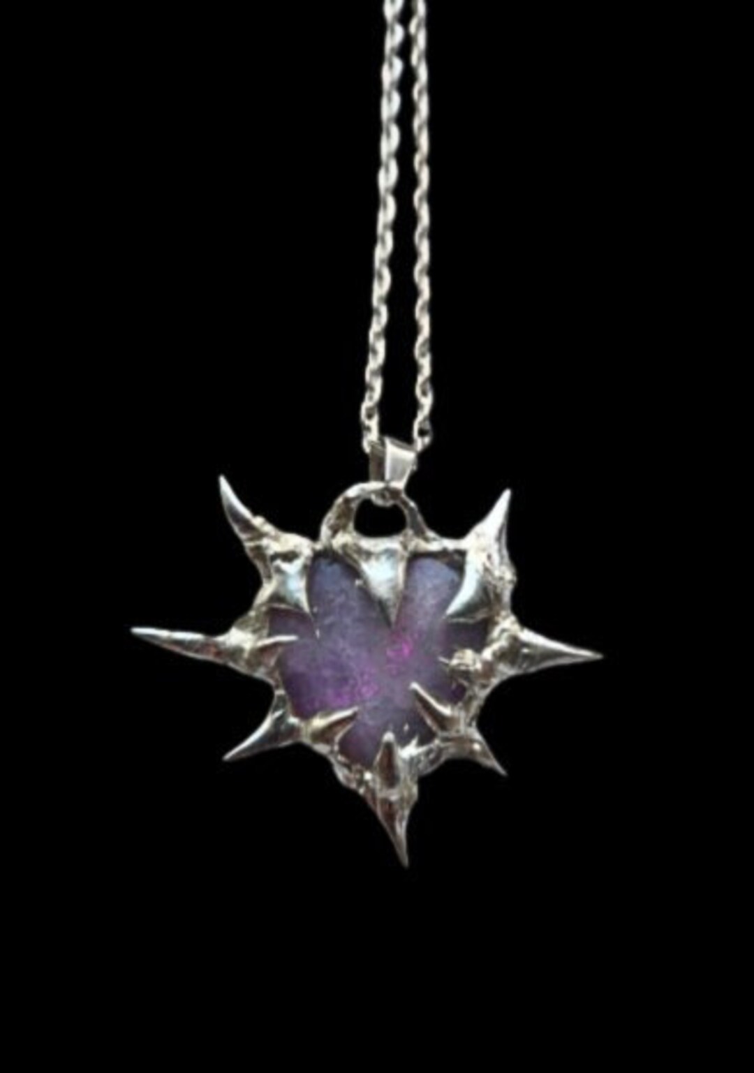 Spiky Soldered Necklace Metal Plated Charm Soldered Necklace Purple ...