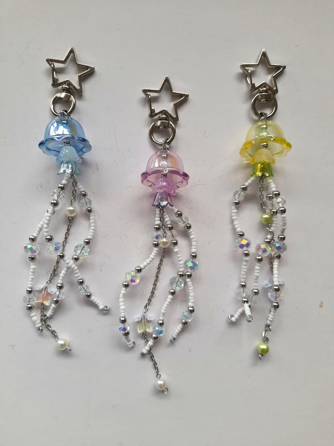 Handmade Beaded Jellyfish Keychain Keyring Phone Charm Sea Creature ...