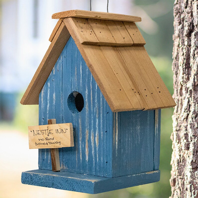 Amish Made Blue Nestle Inn Bird House - Etsy