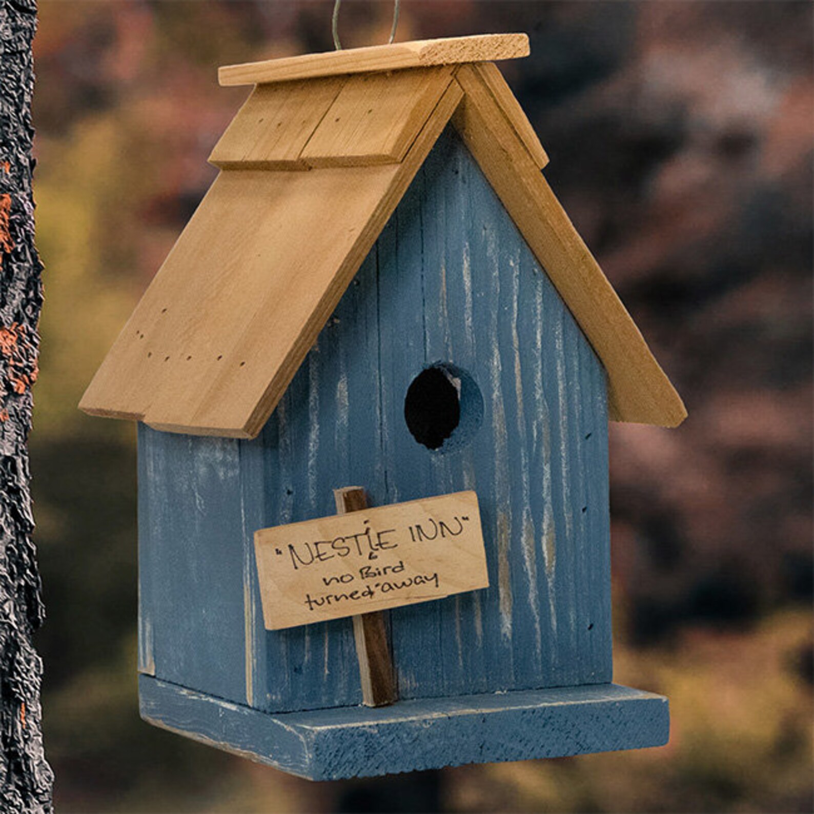 Amish Made Blue Nestle Inn Bird House - Etsy