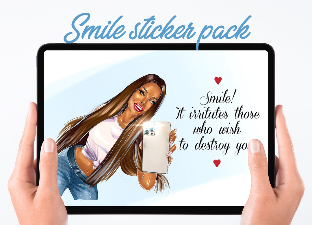 Smile Sticker Pack Girl With Cell Phone Clip Art Selfie PGN - Etsy