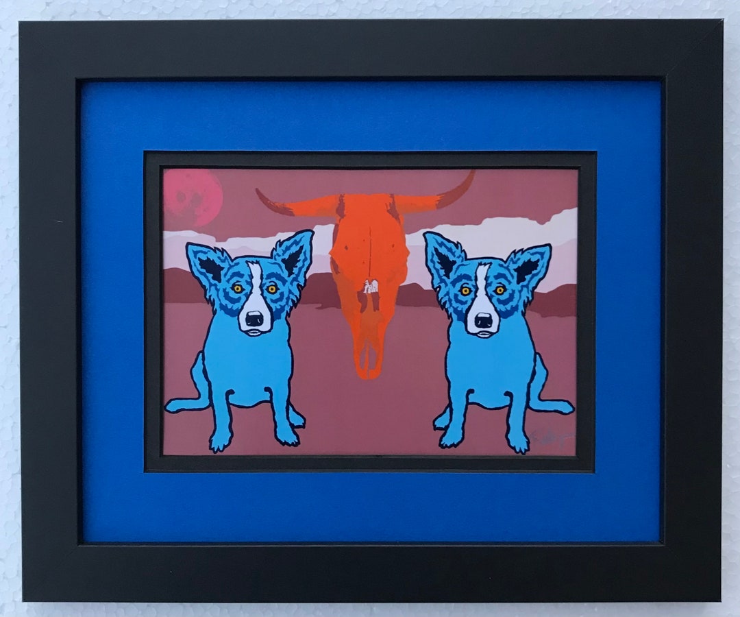 Blue Dog George Rodrigue Framed and Matted Postcard " Moo Cow Blues " - Etsy
