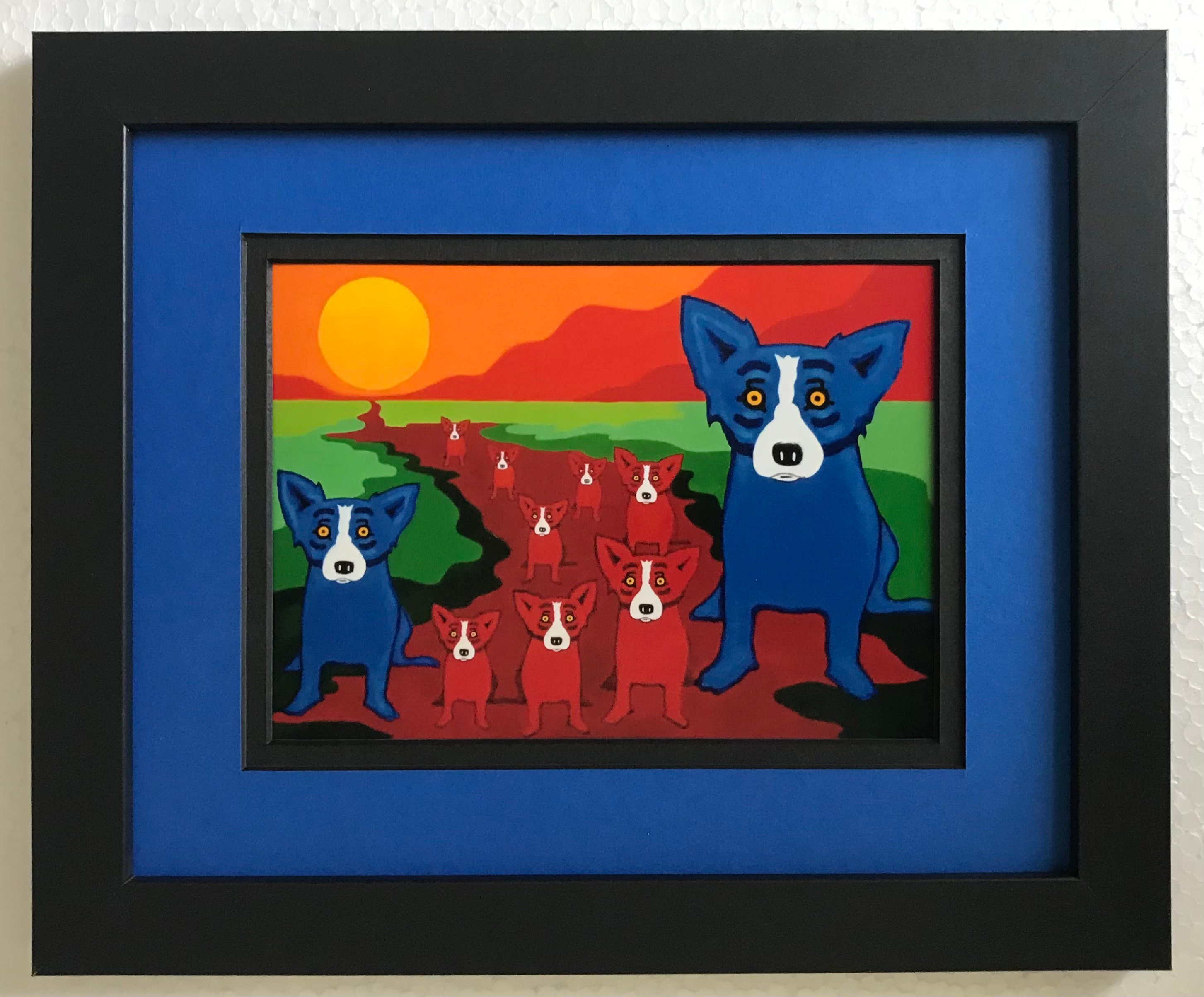 Blue Dog George Rodrigue Framed and Matted Postcard " Blue Dogs on the ...