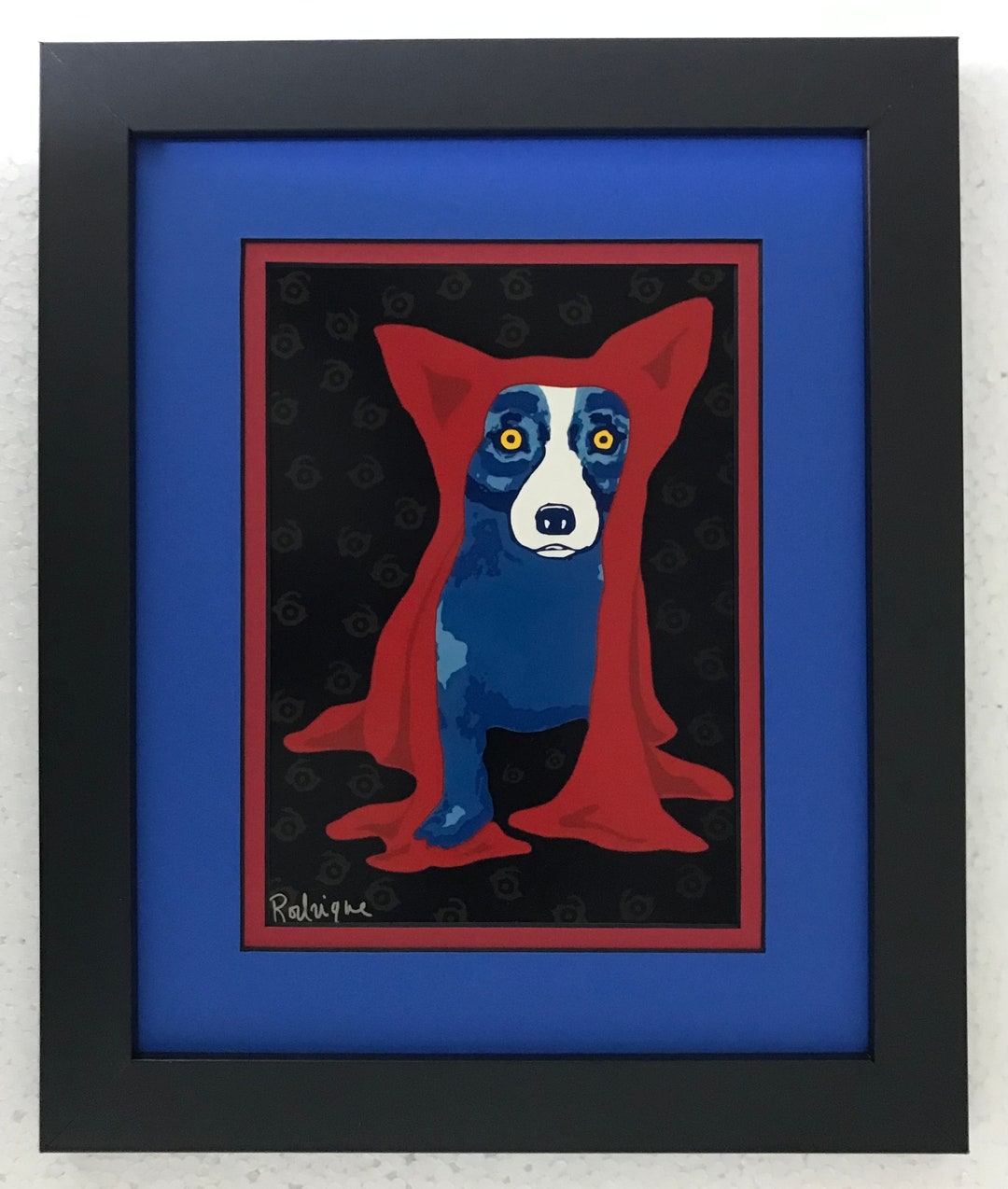 Blue Dog George Rodrigue Framed and Matted Postcard " Hiding My Blues ...