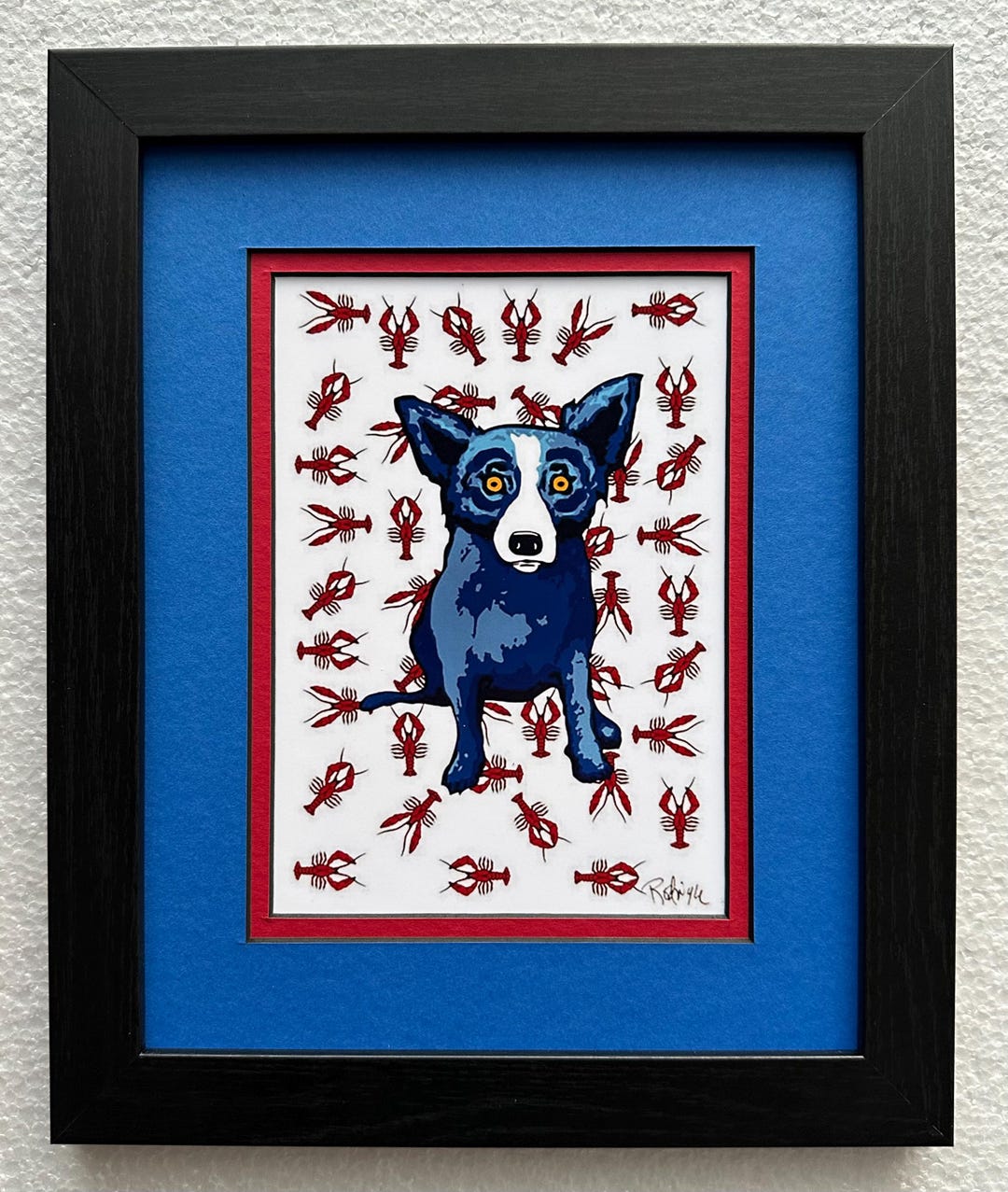 Blue Dog George Rodrigue Framed and Matted Postcard Size " Cajun Feast ...