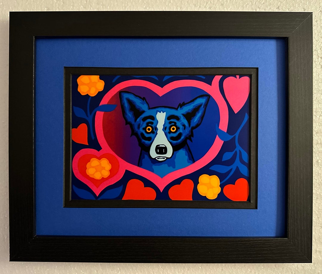 Blue Dog George Rodrigue Framed and Matted Postcard Size " Love Me ...