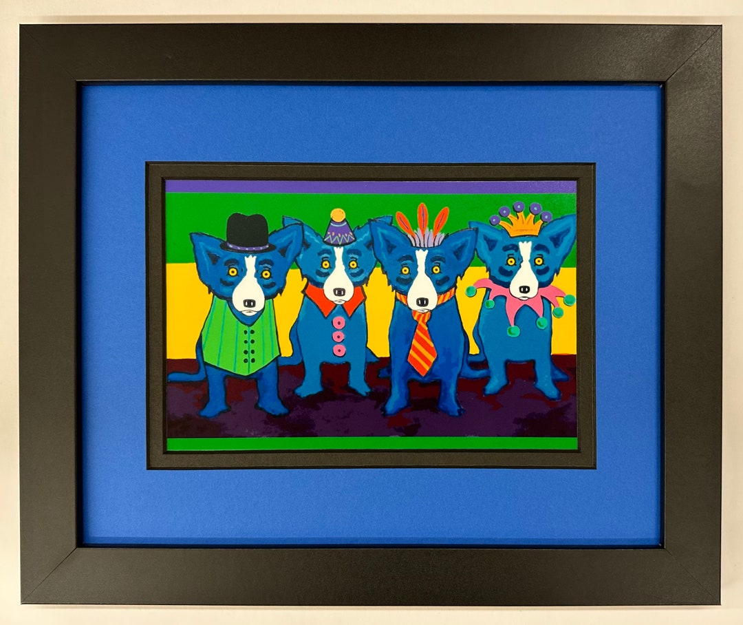 Blue Dog George Rodrigue Framed and Matted Postcard " Four for Mardi ...