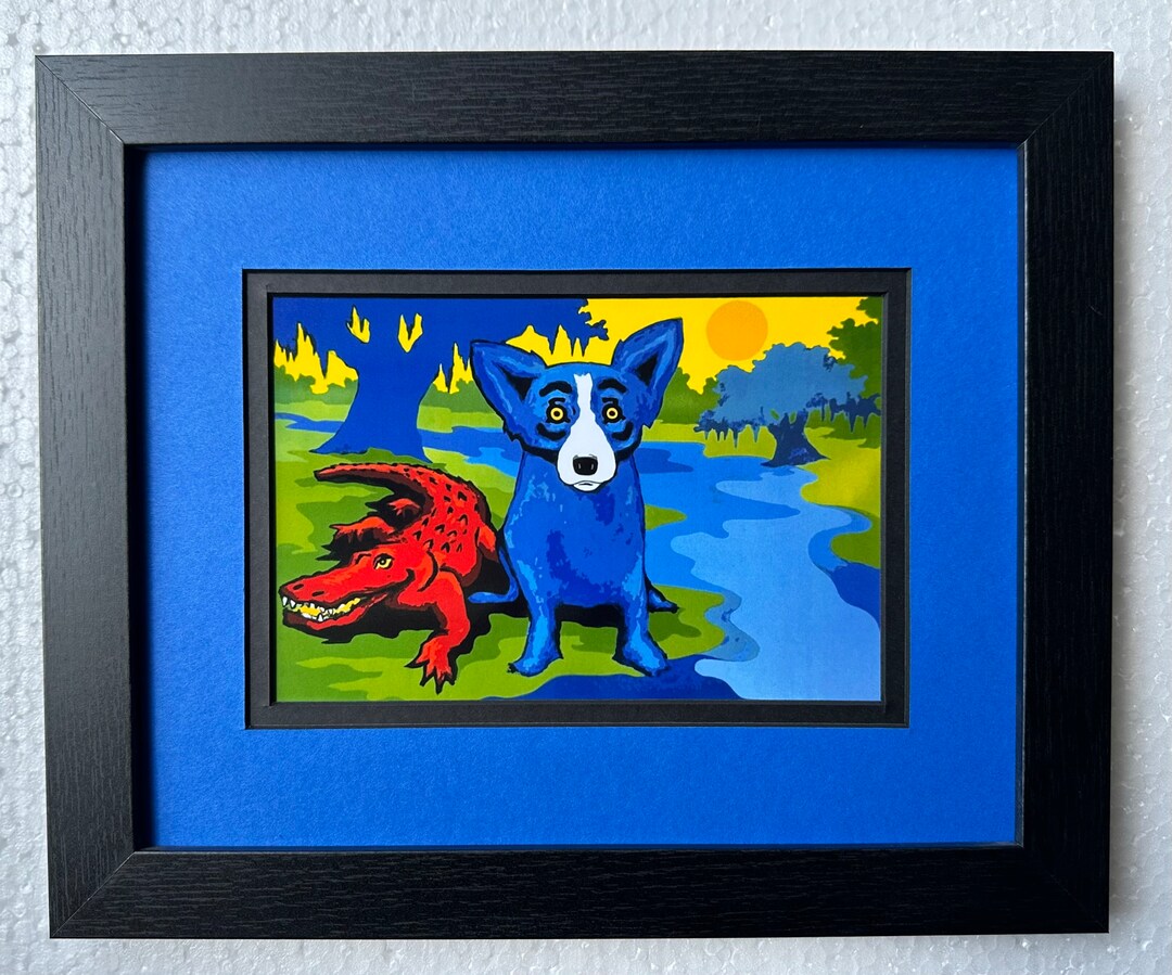 George Rodrigue Blue Dog Postcard Art: Framed & Matted, "cajuns on the ...