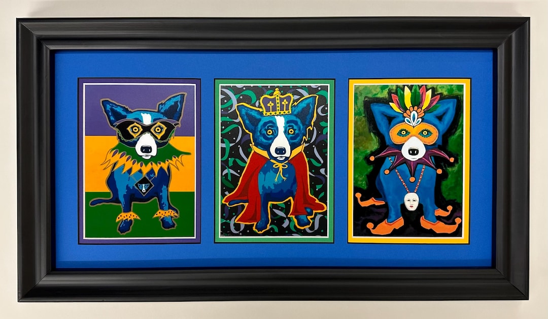 George Rodrigue Blue Dog Mardi Gras Trilogy, Framed Postcards - Etsy