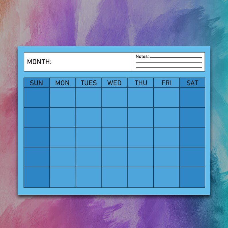 Blank Calendar Printable Digital Download Template 8.5x11 - Etsy