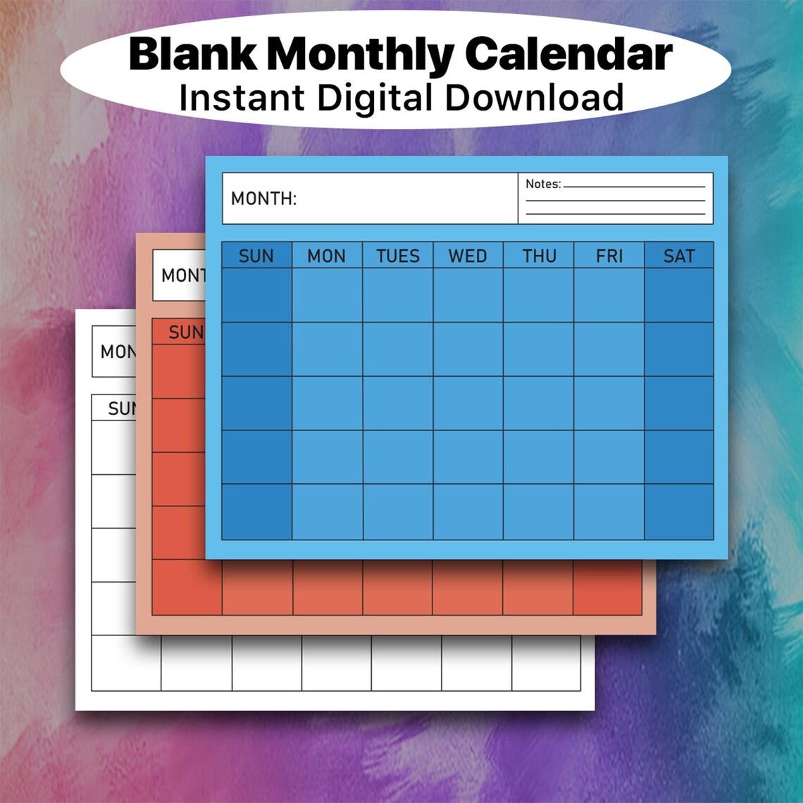 Blank Calendar Printable Digital Download Template 8.5x11 - Etsy