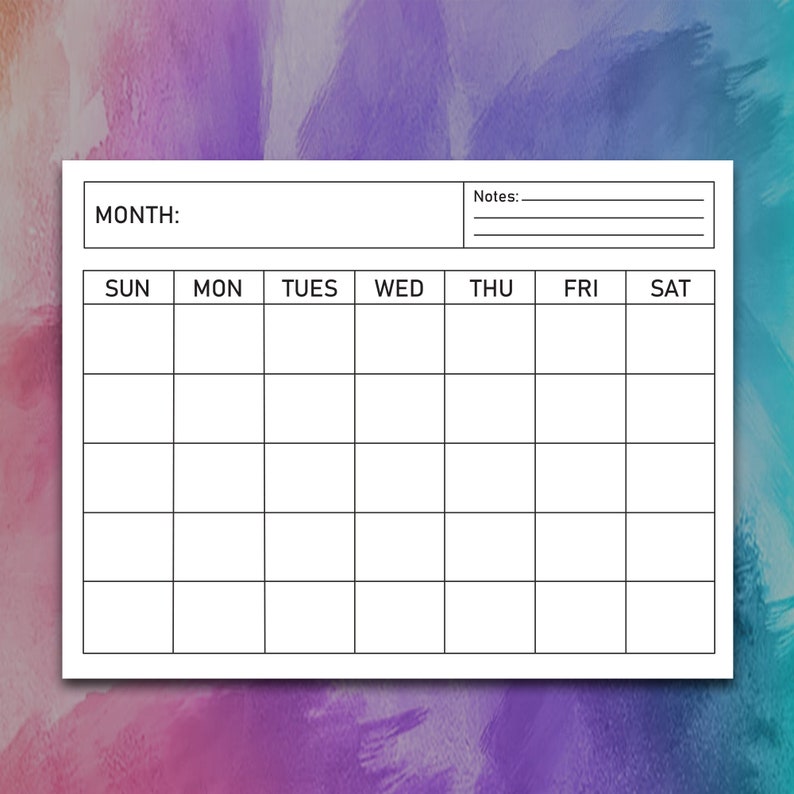 Blank Calendar Printable Digital Download Template 8.5x11 - Etsy