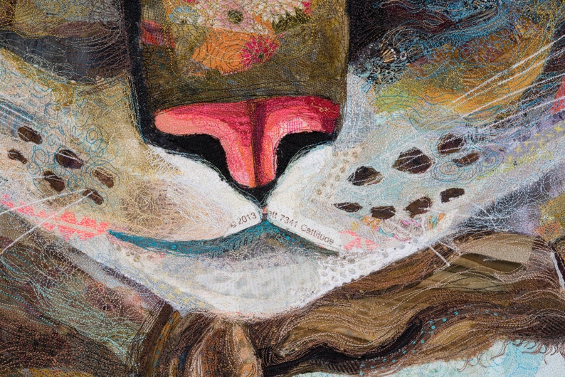 Cat With the Lady. Fiber Art. Textile Art. Embroidery Art. Artquilitng ...