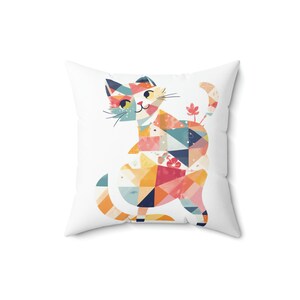 Cute Artsy Cat Design Pillow, Quilt Patchwork Tabby Cat, Mother's Day ...