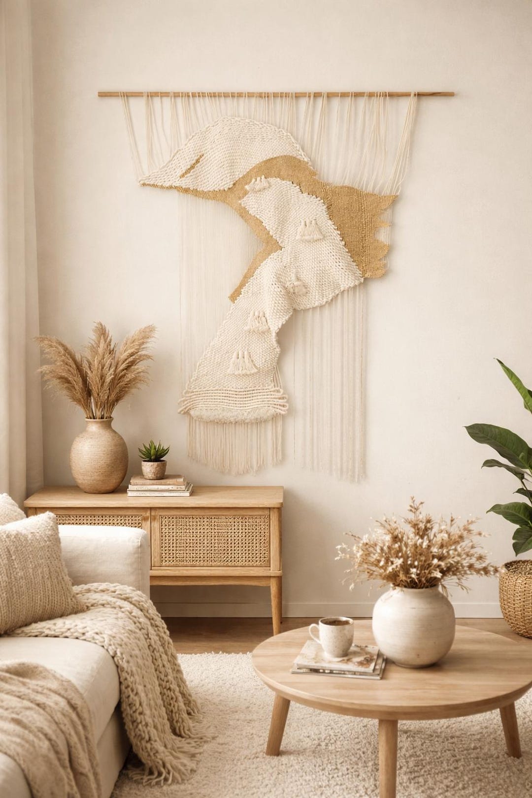 Winged Snake Fiber Art Wall Hanging: Dripping Gold Woven Tapestry - Etsy