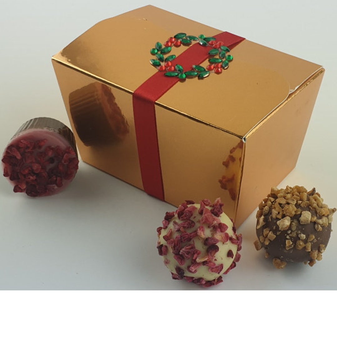 Mini Gold Ballotin Box, Decorated With a Wreath & Ribbon Containing 12 ...