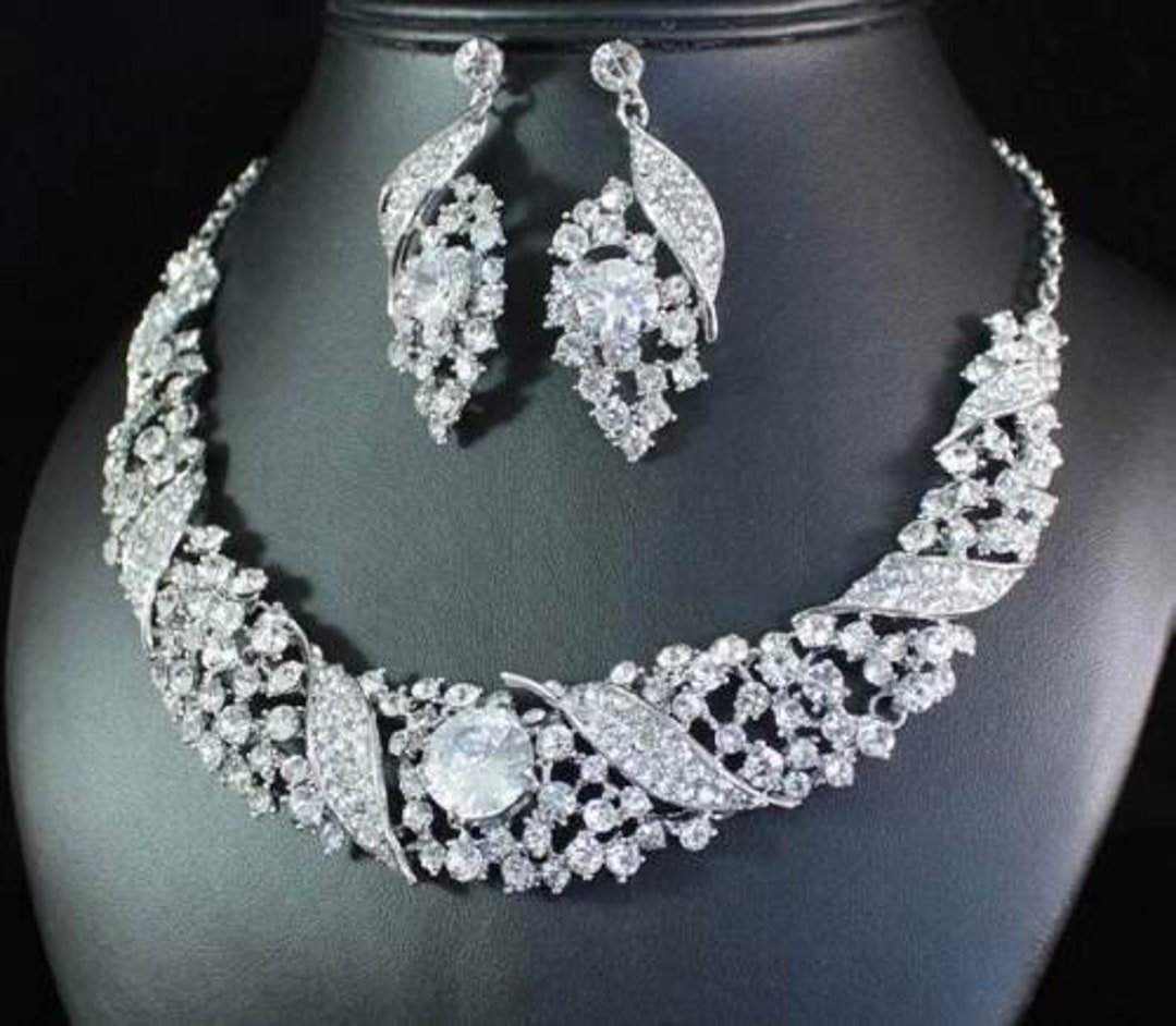 Bridal Necklace Set Silver Wedding Jewelry for Bride Silver - Etsy