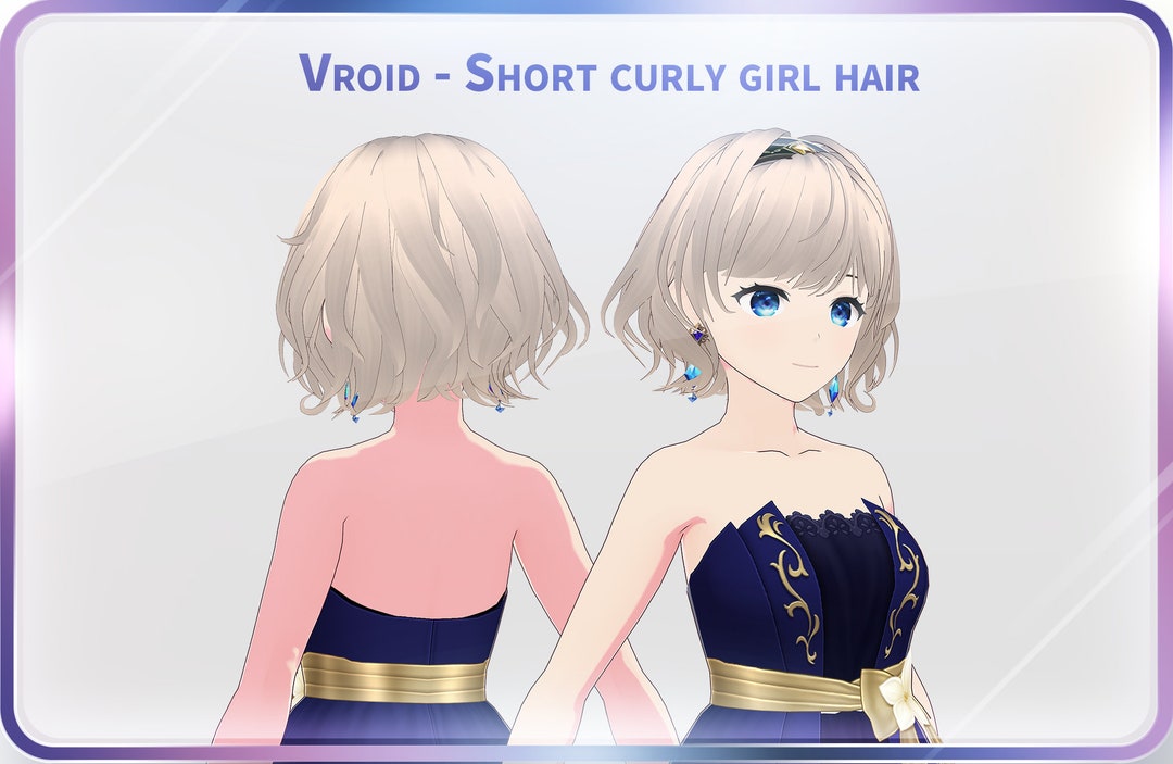 Vroid Short Curly Girl Hair / With Hairband and Earrings - Etsy