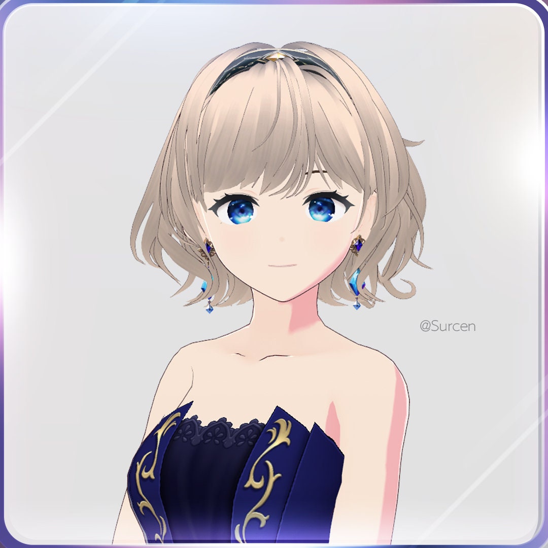 Vroid Short Curly Girl Hair / With Hairband and Earrings - Etsy