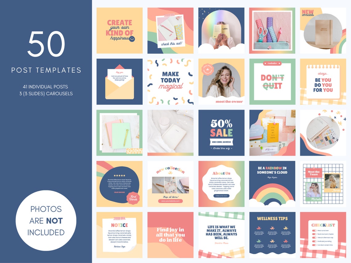 50 Instagram Post Templates Canva - Instagram Branding - Bright ...