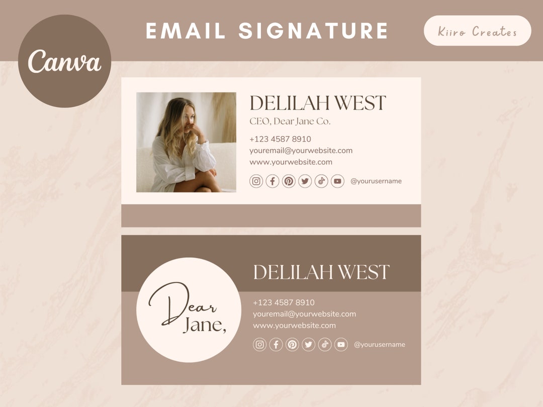 Beige Email Signature Template Canva - Brown Neutral Branding Business ...