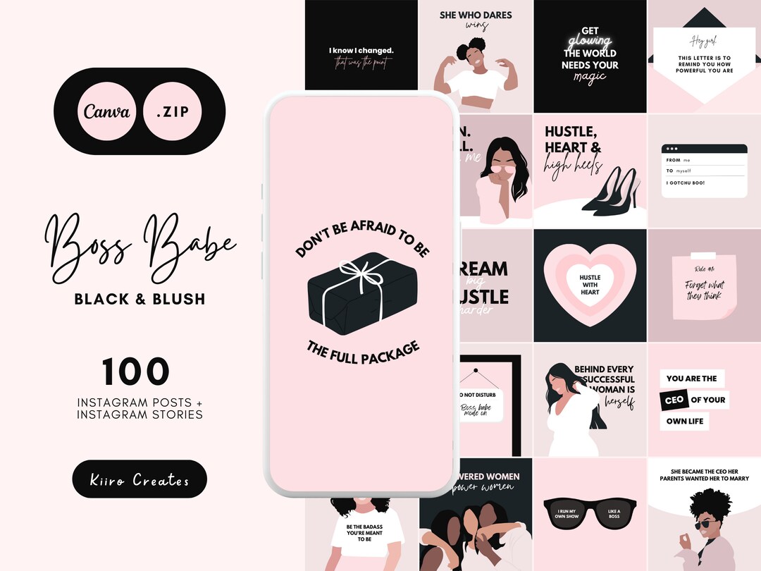 Pink Bold Boss Babe Instagram Bundle Canva - Instagram Boss Lady Quotes ...