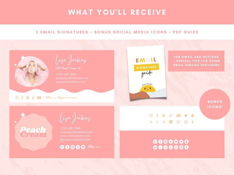 Pink Email Signature Template Canva Pastel Bright Branding - Etsy