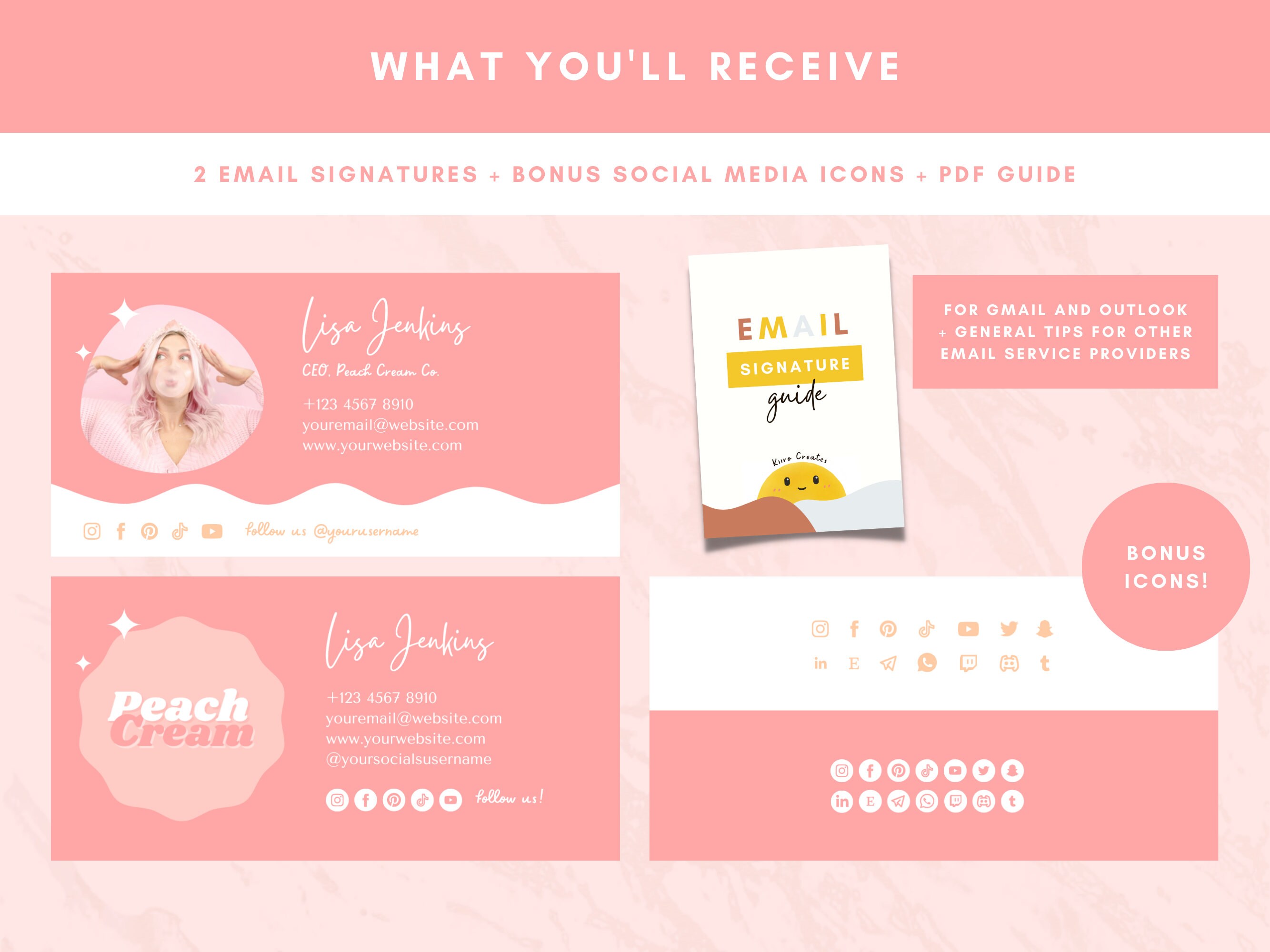Pink Email Signature Template Canva Pastel Bright Branding Business ...