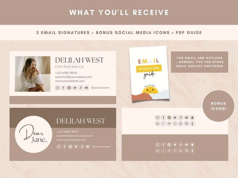 Beige Email Signature Template Canva - Brown Neutral Branding Business ...