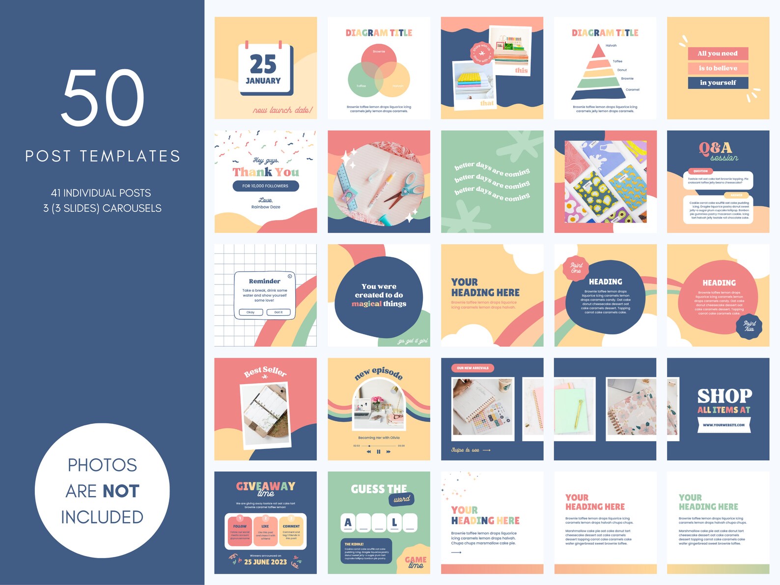 50 Instagram Post Templates Canva - Instagram Branding - Bright ...