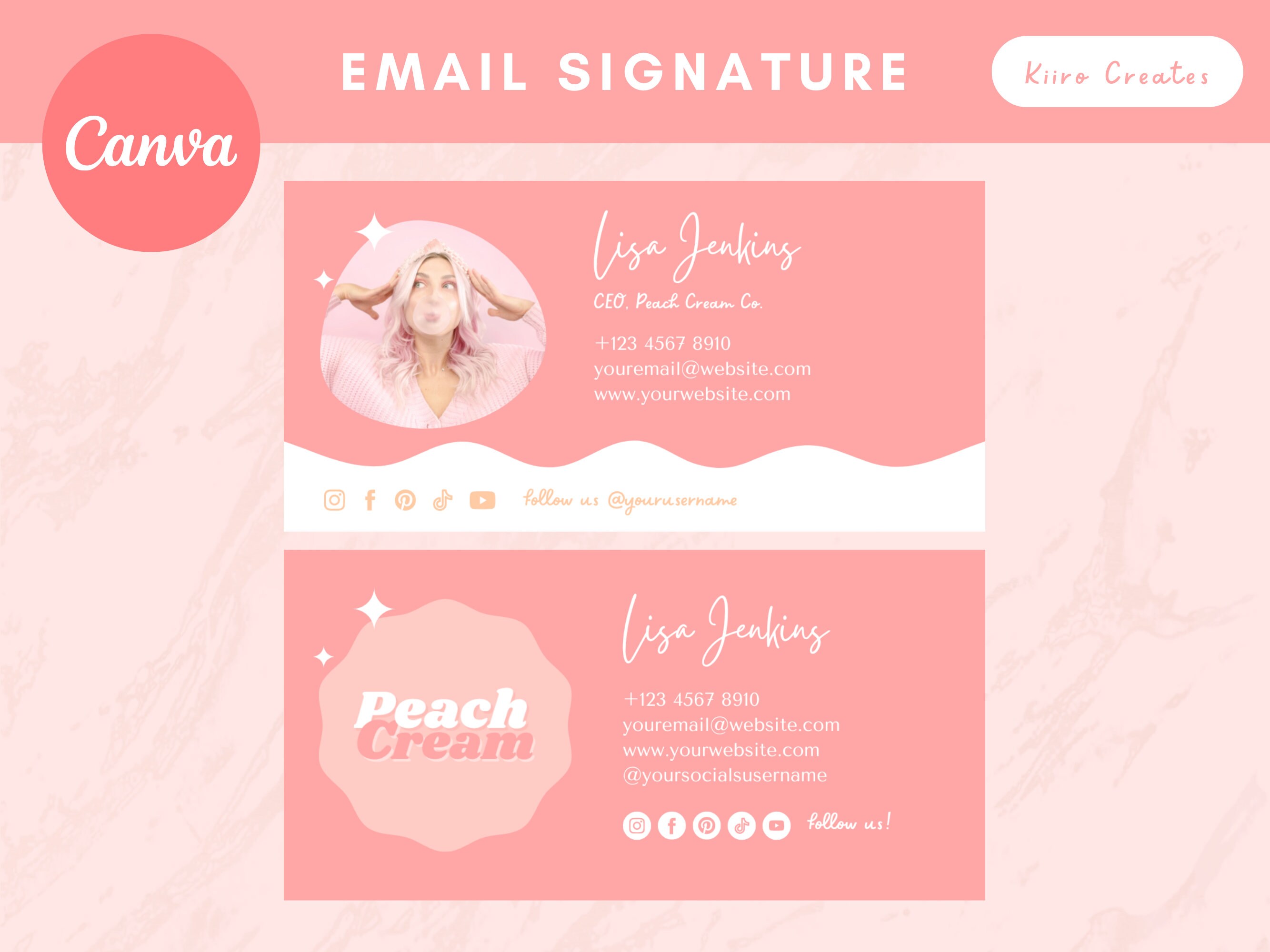 Pink Email Signature Template Canva Pastel Bright Branding Business ...