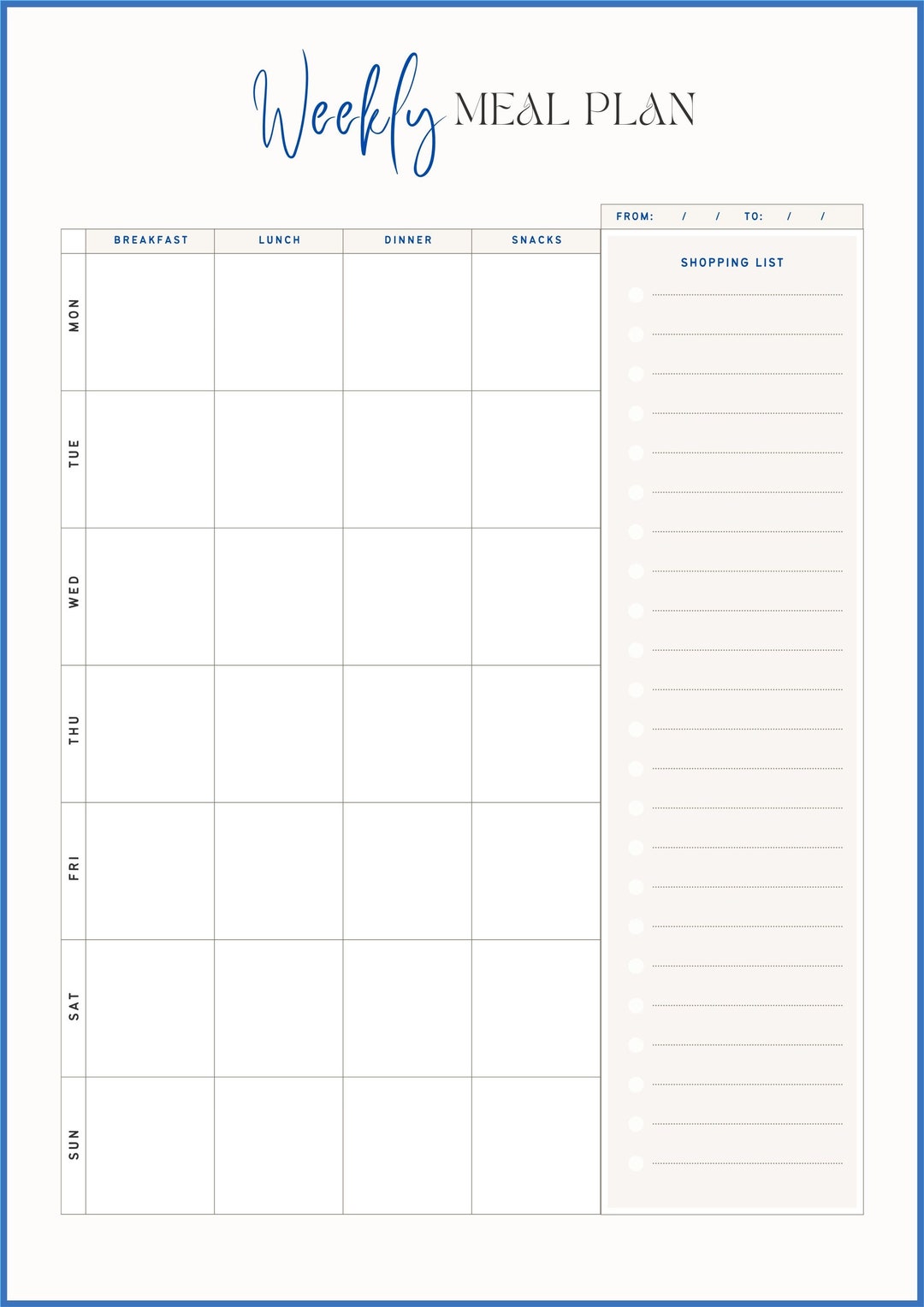 Printable Simple Weekly Meal Planner, INSTANT DOWNLOAD, Weekly Menu ...