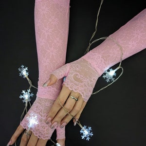 Baby Pink Lace Long Fingerless Gloves - Etsy