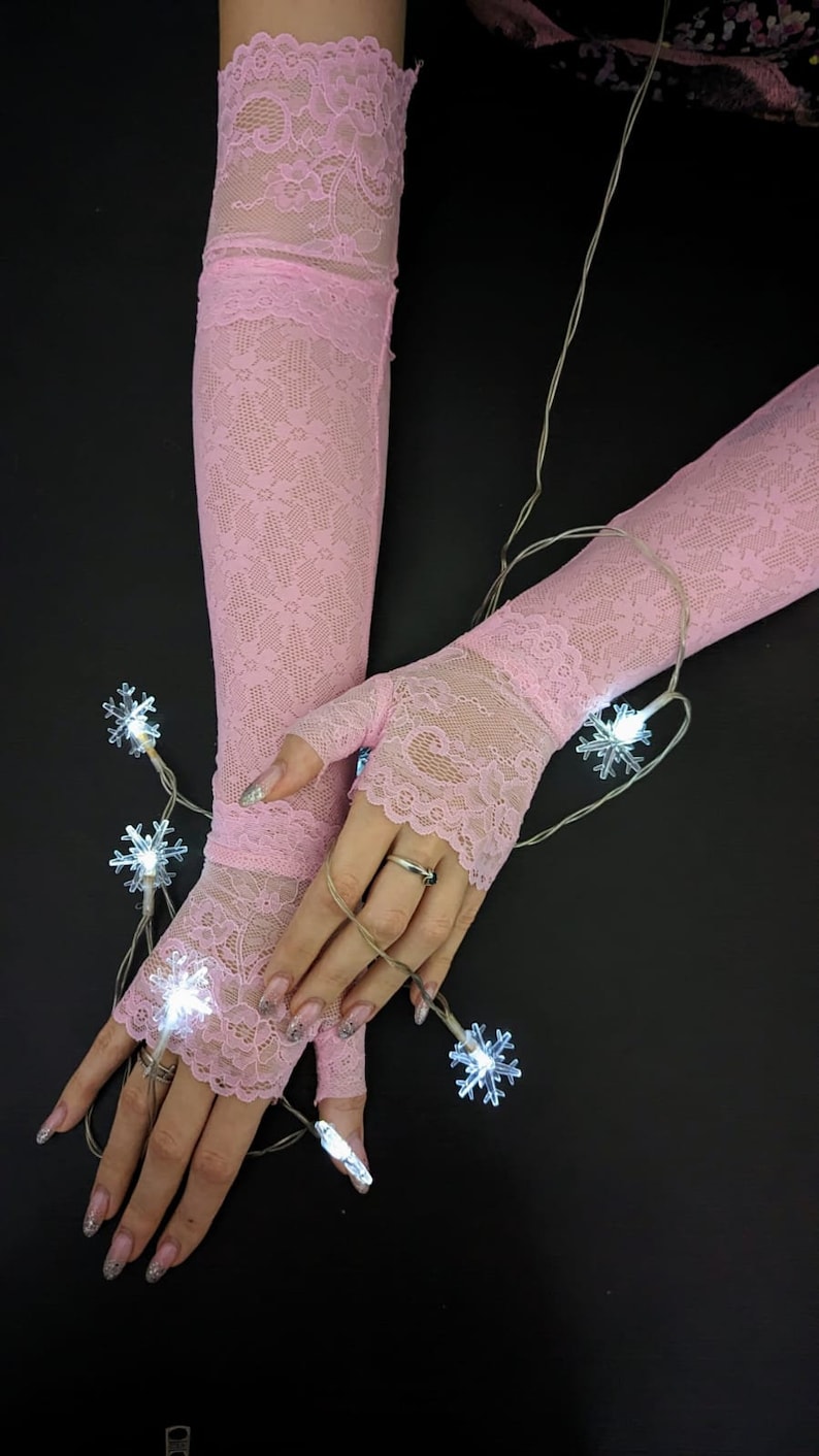 Baby Pink Lace Long Fingerless Gloves - Etsy